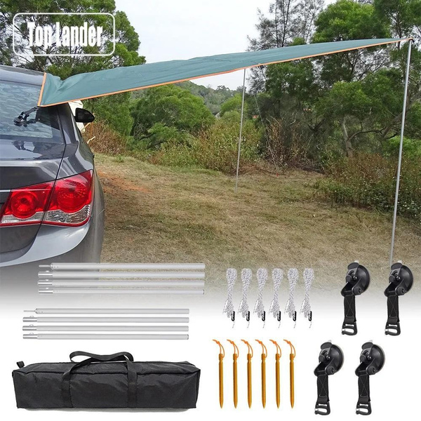 3x3m Car Side Awning with Pole Rope Peg Strong Suction Cup Anchor ...