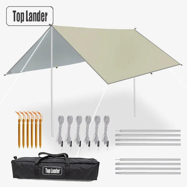 5x3m 4x3m Tarp With Support Pole Rope Peg Waterproof Awning Tent Shade ...