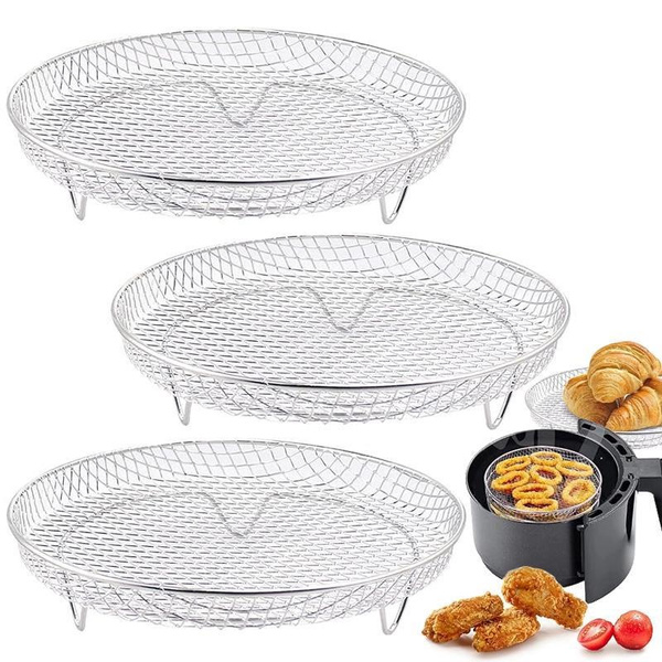1/3PCS Round Air Fryer Rack, Multifunctional Air Fryer Liner Stainless ...