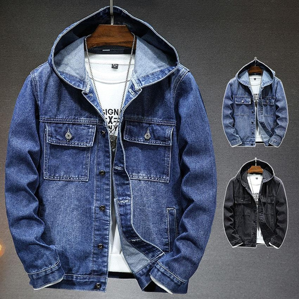 Men'S Jacket Spring Men'S Top Windbreaker Fitted Hooded Denim Jacket ...