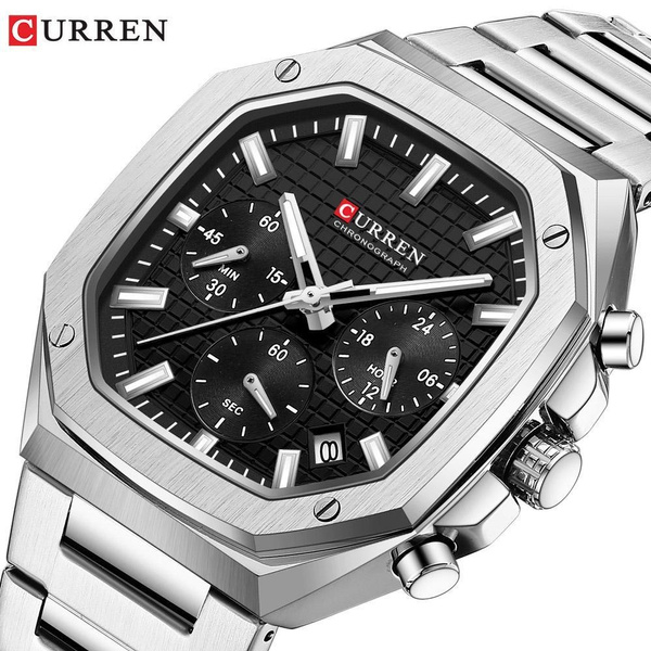 CURREN Mens Watch Square Luxury Sports Chronograph Date Watches ...