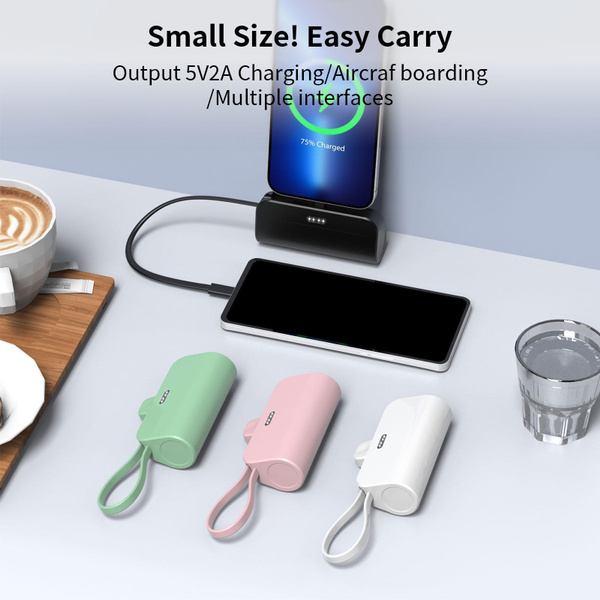5000mAh Compact Portable Charger USB-C with Built-in Cable, Small Power ...