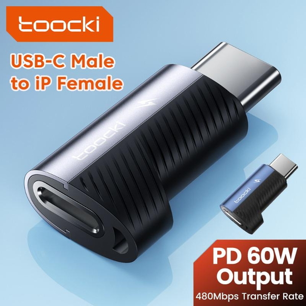 Toocki USB-C Male to iP Female OTG Adapter PD60W High Power Output ...