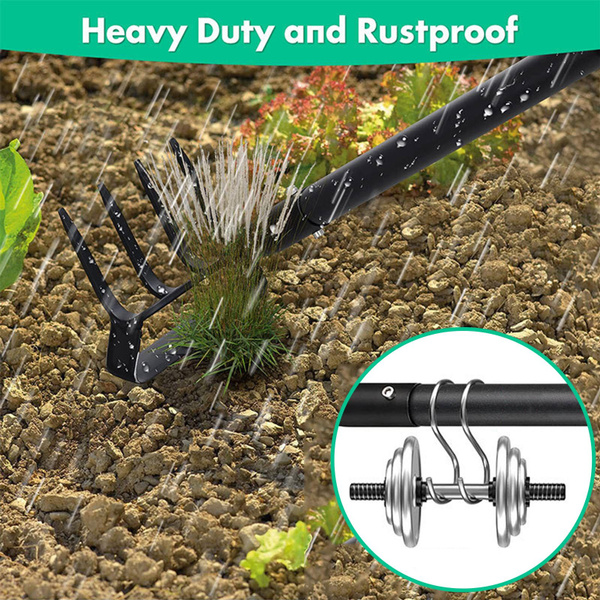Hand Weeder Tool Scuffle Hoe with 4-tines Rake Adjustable Handle Design ...
