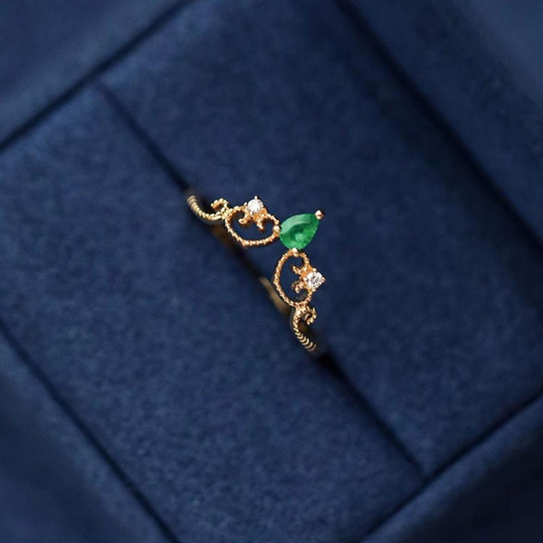 Vintage Exquisite Palace Style Inlaid Emerald Rings for Women Sparkling Hollow Crown Gemstone ...