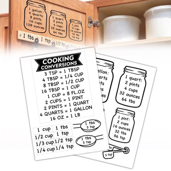 Kitchen Unit of Measurement Conversion Chart Stickers Adhesive Label ...
