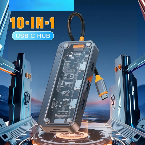 10-in-1 USB C HUB PD 100W Type C USB 3.0 to HDMI-TV SD TF Card Reader ...