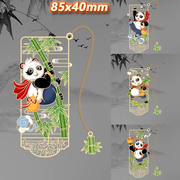 Metal Panda Hollow Bookmark with Bamboo Pendant Student Festival Gift ...