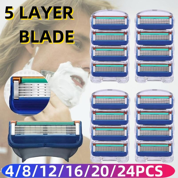 4/8/12/16/20/24PCS 5 Layer BLUE Men's Shaving Blades Manual Razor ...