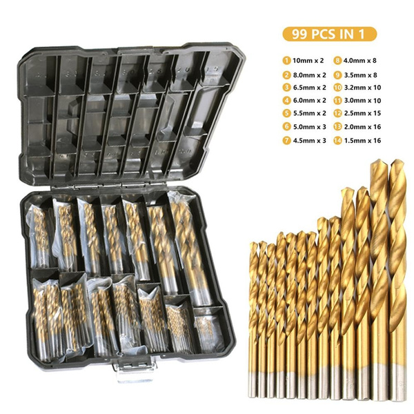 99pcs Straight Shank Twist Drill Set High-Speed Steel Ti-Plating Drill ...