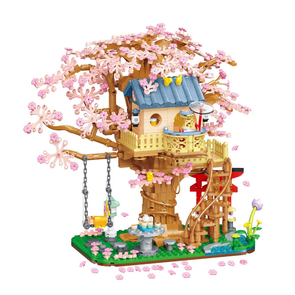 City Street View Mini Block Cherry Blossom Tree House Building Brick ...