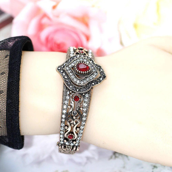 Vintage Turkish Women Bangle Retro Gold Color Bohemia Rhinestone Cuff ...