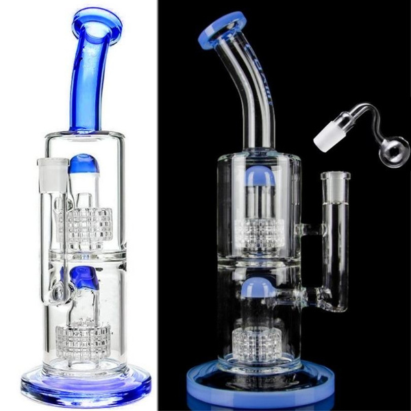 Blue Double Matrix Perc Heady Glass Dab Rigs with 14mm Joint | Wish
