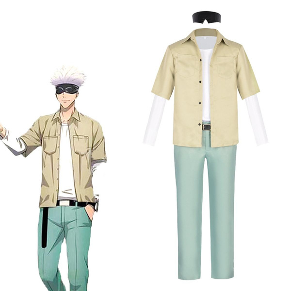 Anime Jujutsu Kaisen Cosplay Costume Satoru Gojo Coat Pants Belt Full ...