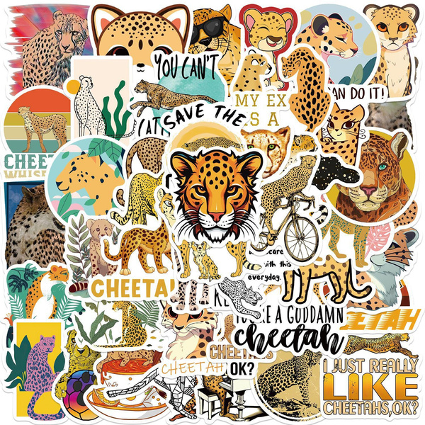 10/50Pcs Cartoon Cheetah Stickers Wild Animal Hunting Leopard Graffiti ...