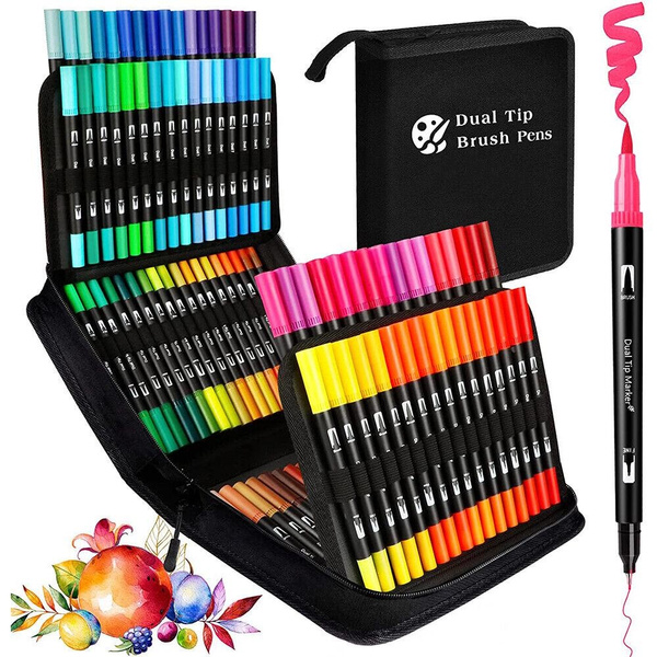 120 Double Ended Felt Tip Pens Dual Thick Thinner Adult Kids Colouring ...