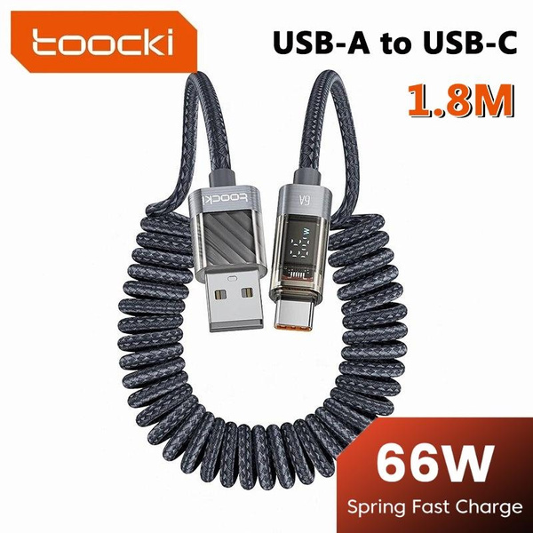 Toocki USB Type C Cable 66W Digital Display Spring Data Cable 6A Fast ...