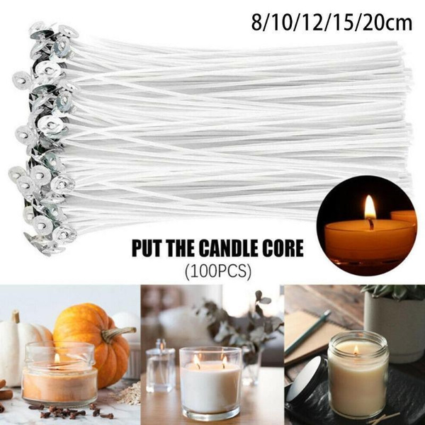 Smokeless Candle Wicks,100pcs Wicks Sticker, Pre-Waxed Cotton Core ...