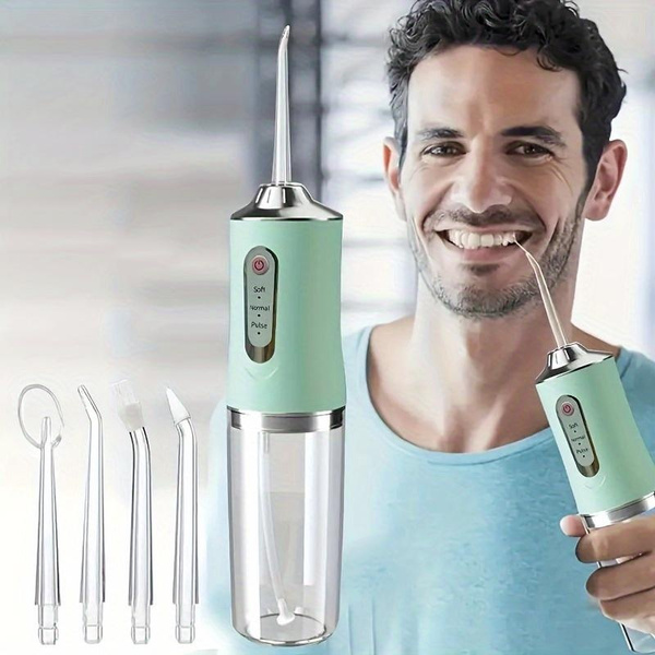 Rechargeable Electric Teeth Irrigator With 4 Green Heads Portable Oral ...