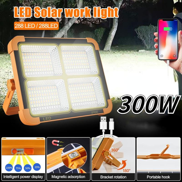 300W LED Solar Work Lights Spotlights Red and Blue Warning Lights with ...