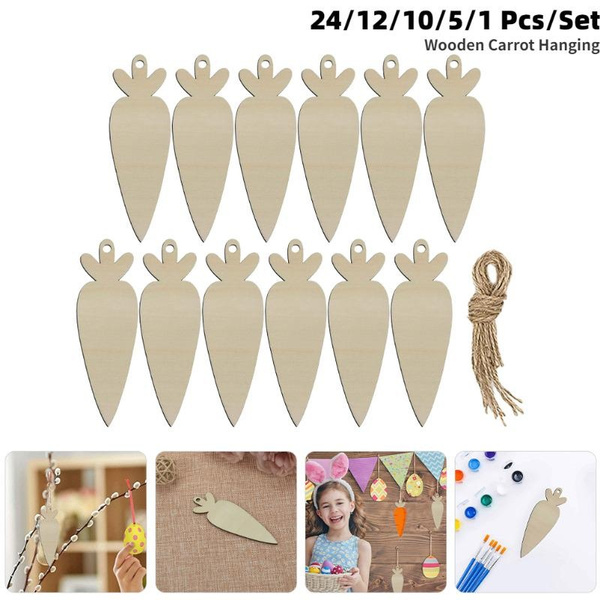 24/12/10/5/1 Pcs/Set Easter Wooden Carrots Hanging Ornaments Kids ...
