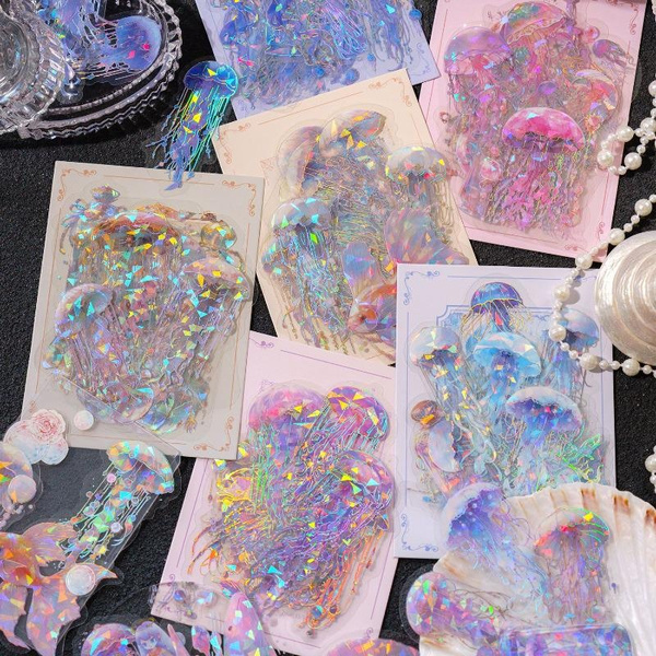 20pcs/pack Paper Vintage Colorful Sparkling Jellyfish Sticker Bag ...
