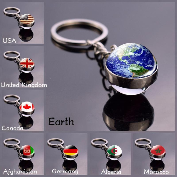 Flag Keychain Glass Ball Keychain Pendant Earth USA United Kingdom ...