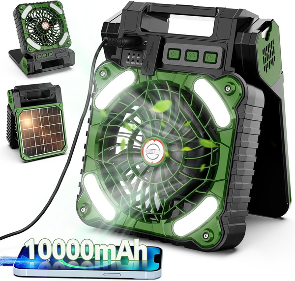 10000mAh Solar Powered Camping Fan with LED Lantern, 4 Speeds Powerful ... 10000mAh Solar Powered Camping Fan with LED Lantern, 4 Speeds Powerful ...