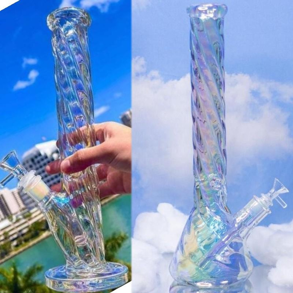 12 Inch Height Straight Lumious Rainbow Screw Glass Water Pipes with ...