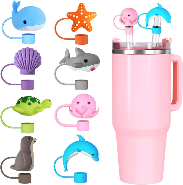 Sea Animal Cute Silicone Straw Cover Cap for Stanley Cup Straw Topper ...