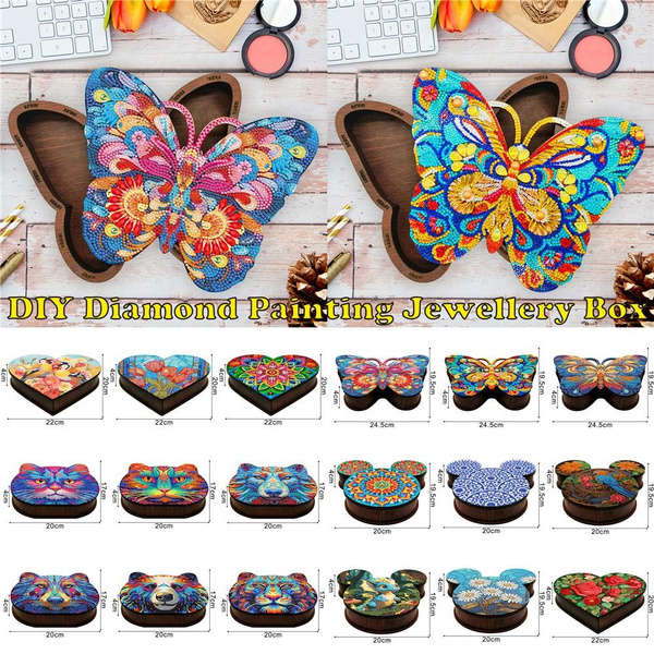 DIY Butterfly Diamond Painting Wooden Make-up Box 5D Crystal Embroidery Kit Home Storage Box @# ...