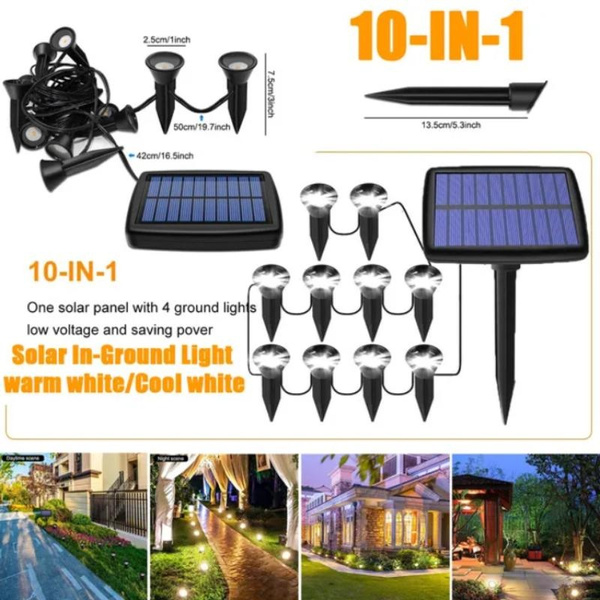 Solar Garden Ground Lights, Spot Lights [Upgraded] 10 in 1 Outdoor in ...