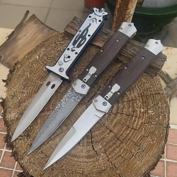 DE Swordfish Tactical AUTO Folding Knife Damascus Steel Blade Chicken ...