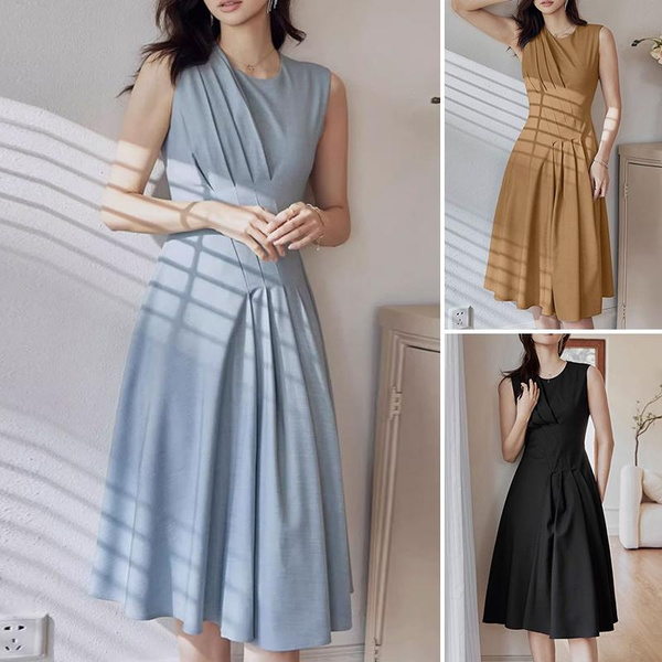 S 5xl Zanzea Women Sleeveless Holiday Elegant Midi Dress Ol Solid Color