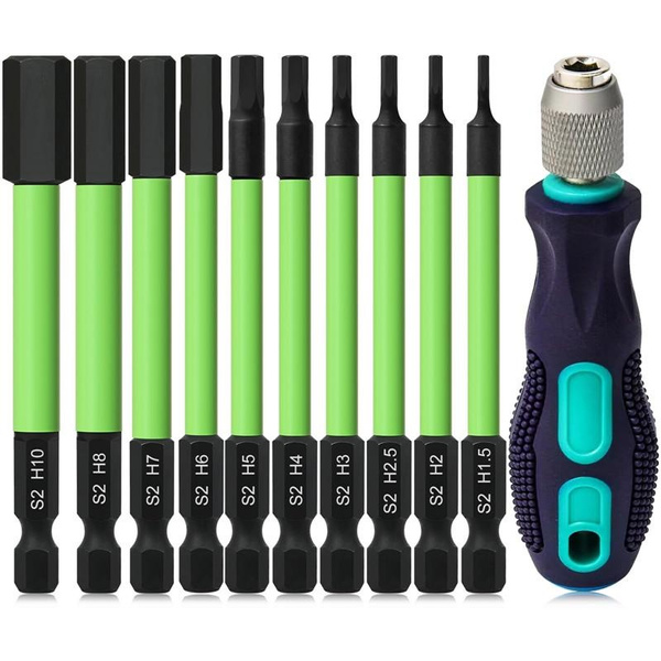 Impact Drill Allen Key Bit Set, 10PCS Hex Bit Set H1.5-H10 Allen Key ...