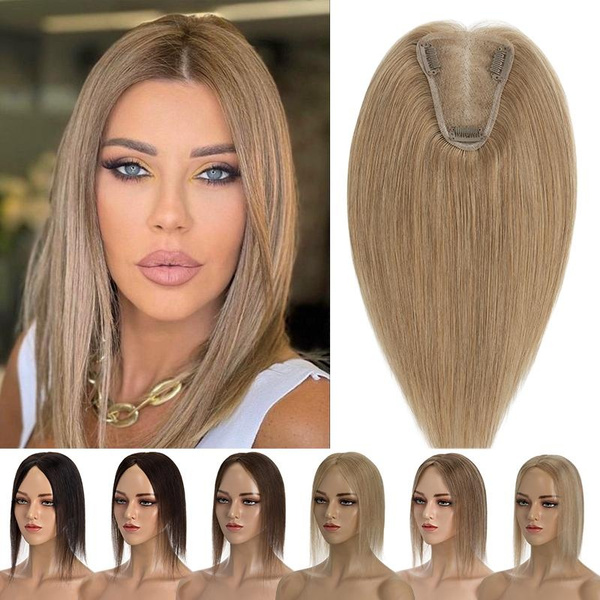 Lace Base Hair Toppers for Women Real Human Hair No Bangs Top Clip In ...