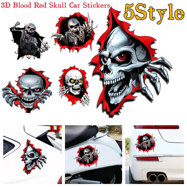 Car Stickers Car Creative Stickers Blood Red Skull 3D Door Hood ...