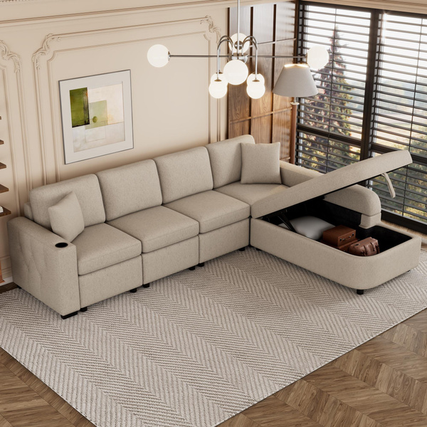 MODERNLUXE 109.8" Longer L-shaped Sectional Sofa Couch, Chenille Fabric ...