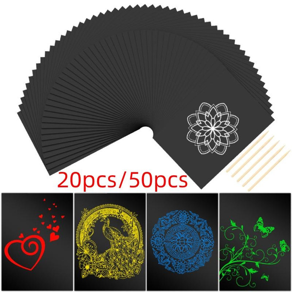20pcs/50pcs Scratch Paper Art Set Kids Craft Kits Scratch Off Paper ...