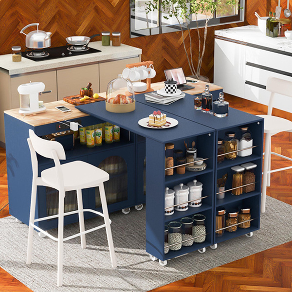 MODERNLUXE Kitchen Island Cart with Extended Table, Rolling Kitchen ...