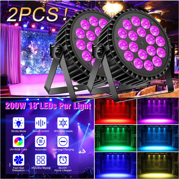 2PCS 200W UV+RGB 18 LED Par Light DMX Sound Activated Control Mixing ...