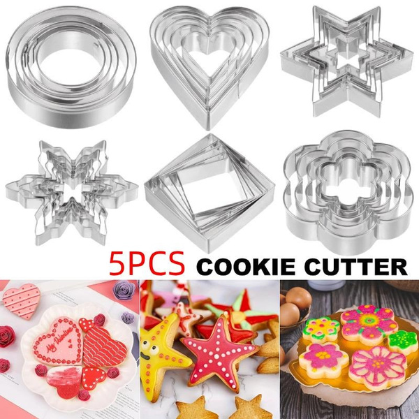 5PCS Cookie Cutters Shapes Baking Set, Stainless Steel Small Biscuit ...