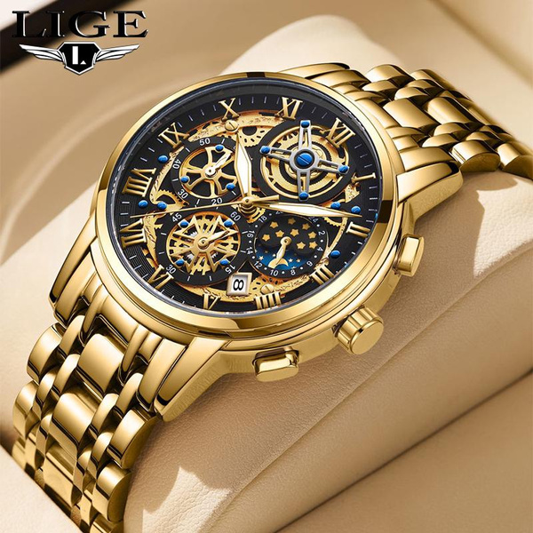 LIGE Men's Watch Top Brand Luxury Chronograph Quartz Watch Waterproof ...