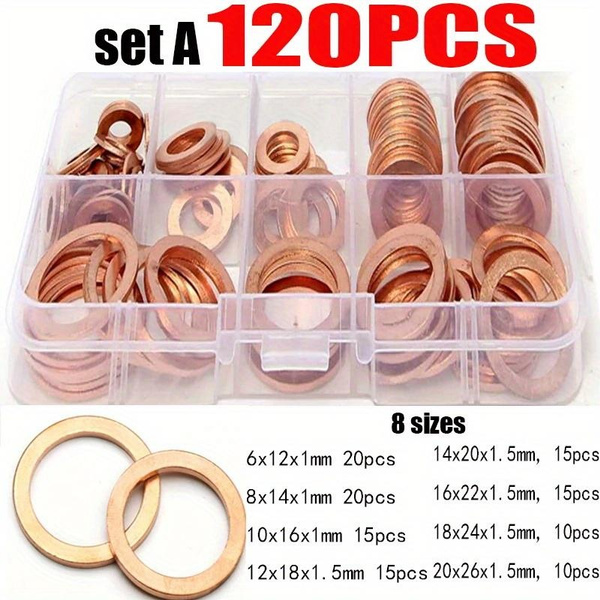 120pcs 8 Sizes Solid Copper Washers Sump Plug Assortment Washer Set ...