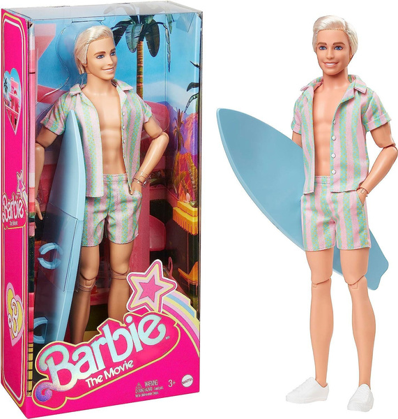 Mattel - Barbie The Movie Ken Doll Wearing Pastel Striped Beach ...