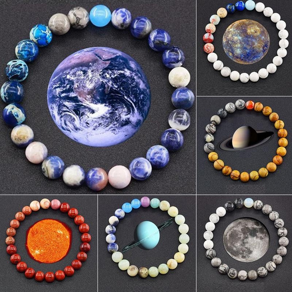Planets Bracelets 10 Colors Stones Bead Universe Solar System Bracelet For Men Women Handmade ...
