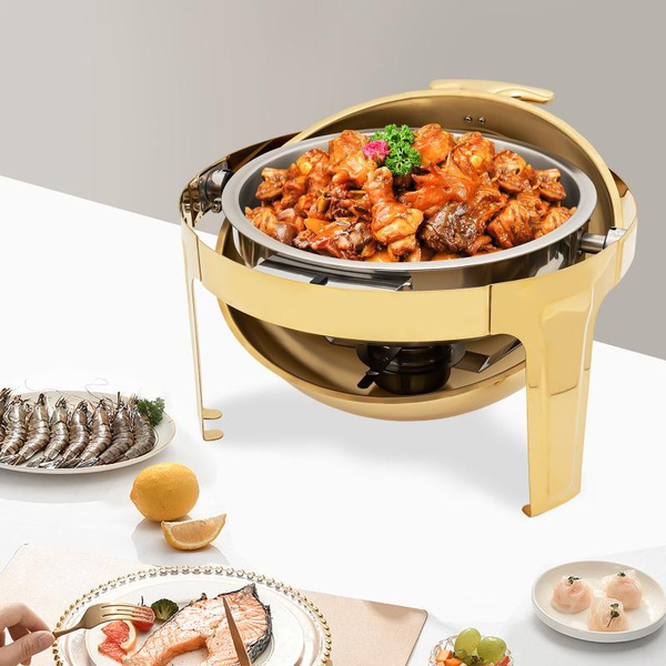 6L Round Chafing Dish Buffet Set Roll Top Stainless Steel Buffet Warmer ...