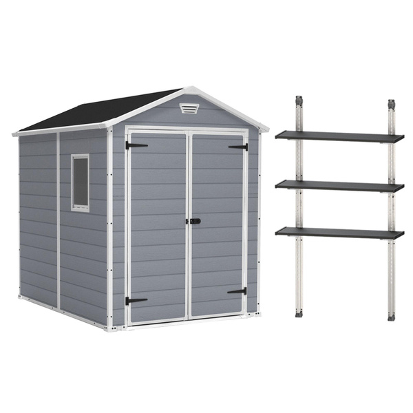Keter Manor 6x8 Foot Outdoor Garden Storage Shed with 40 Inch Steel ...