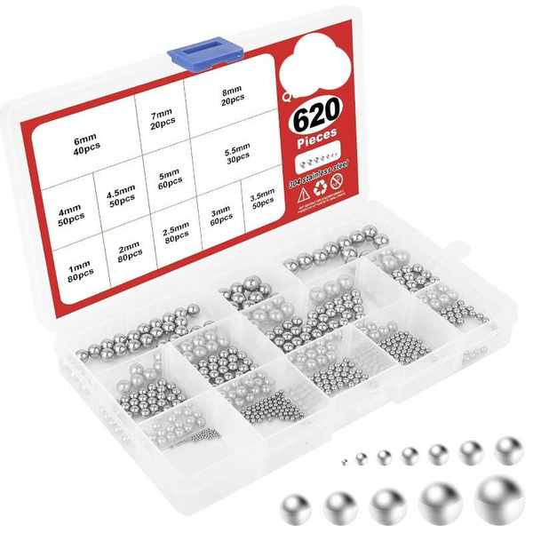 620Pcs 12 Size Stainless Steel Precision Steel Balls, Metal Balls Mini Ball Bearing Assortment ...
