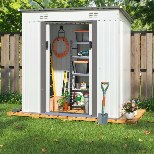 4'X6' Outdoor Metal Storage Shed Garden Utility Tool House Lockable ...
